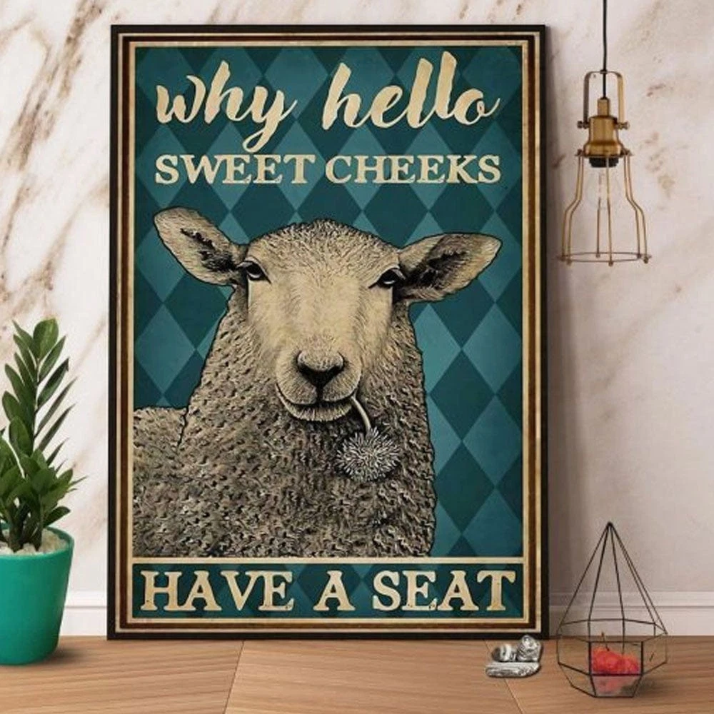 Poster Why Hello Sweet Cheeks Have A Seat Vintage Sheep_4766- UNFRAMED ...
