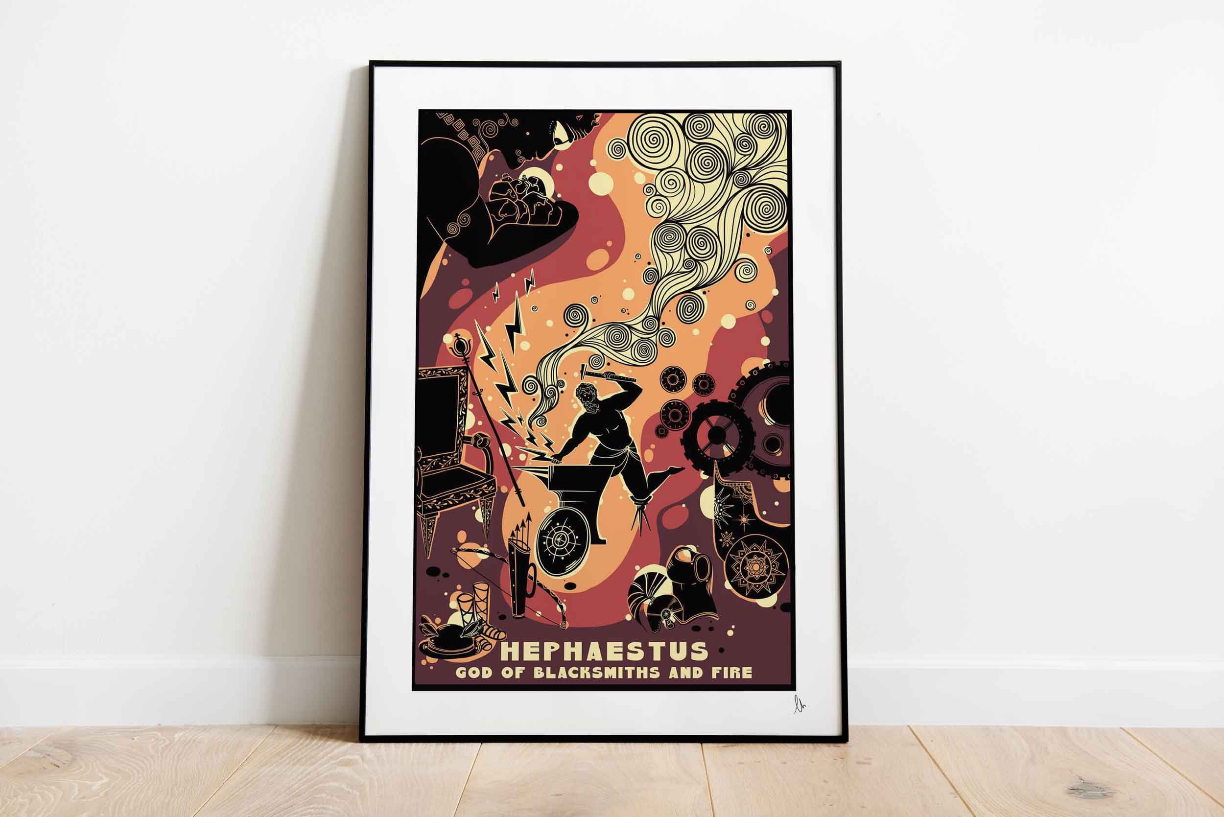 POSTER Hephaestus, God of Blacksmiths and Fire, Greek Mythology Print ...