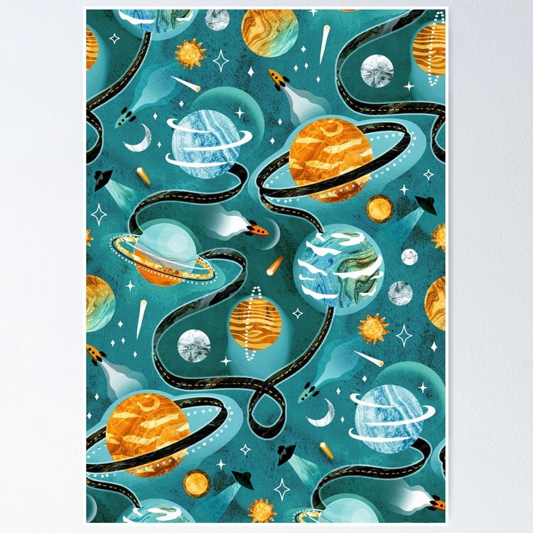 Poster Highway To Intergalactic Adventures - Orange & Teal Poster - No ...