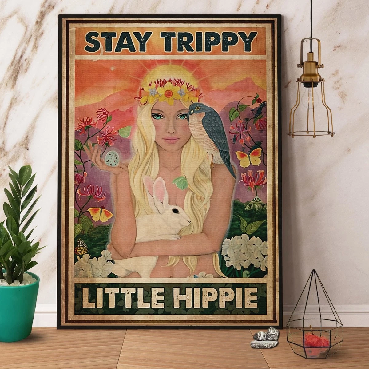 Poster Hippie Girl Stay Trippy Little Hippie Paper Matte Wall Art Decor ...