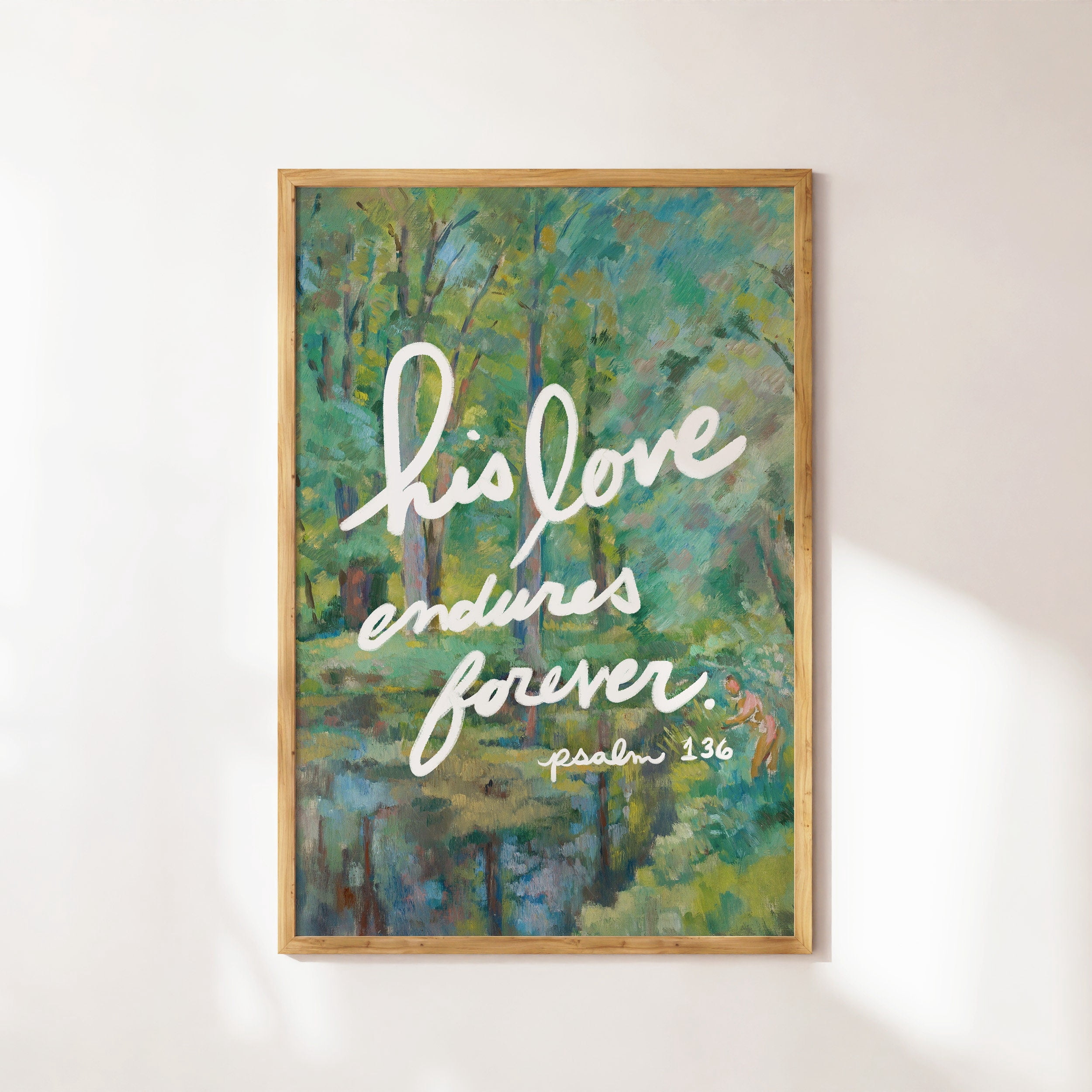 Poster His Love Endures, Christian Wall Art, Bible Verse Print, Nature ...