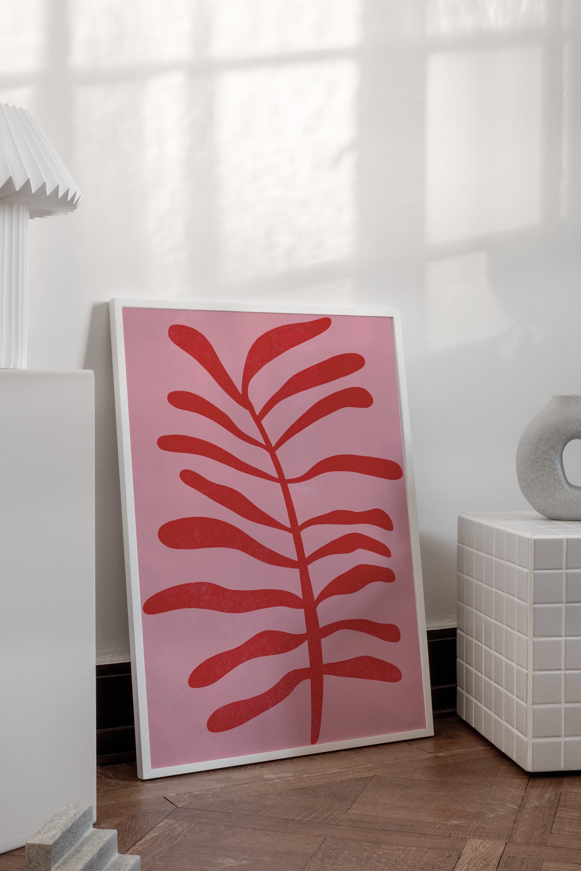 Poster Honey Locus Leaf Poster | Hand-drawn Pink and Red Botanical ...