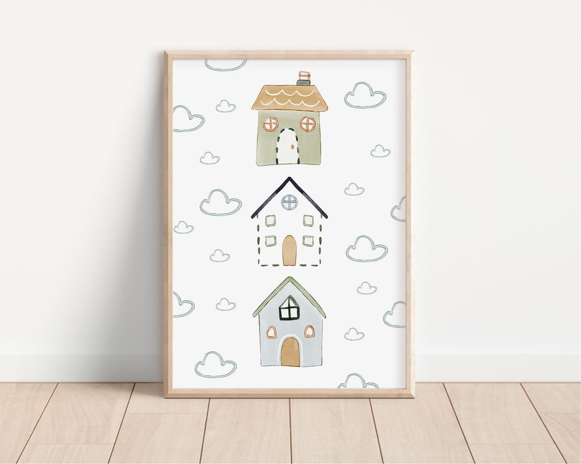 Poster Houses Baby Room In A4 And A3, Boys Girls Wall Decoration, Print ...