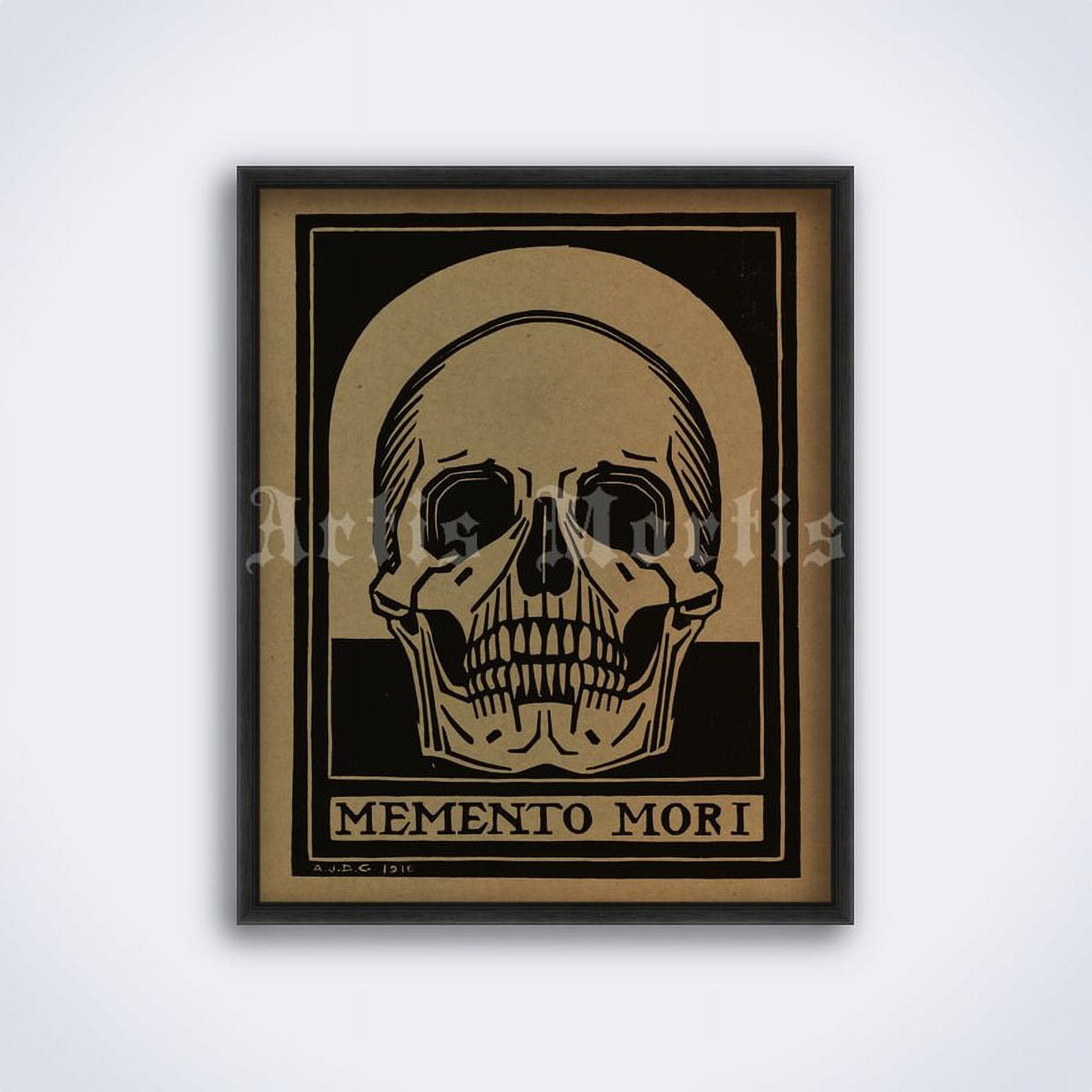 Poster Human Skull, Memento Mori linocut. Death, gothic, dark art ...