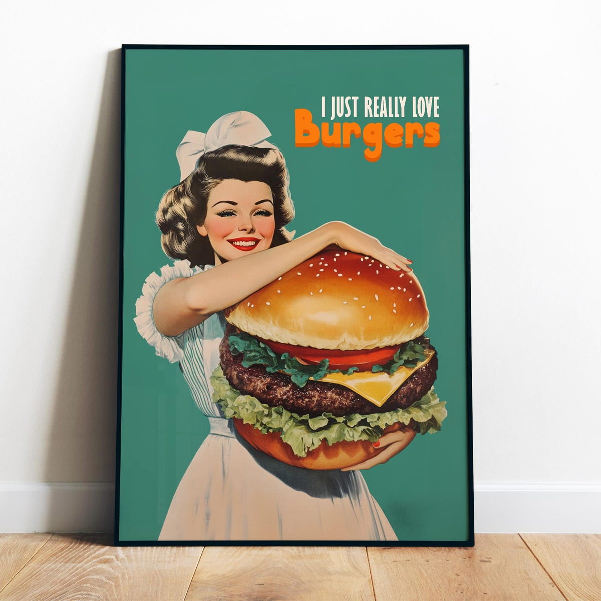 Poster I Love Burgers Print Retro Housewife Art Kitchen Wall Art ...