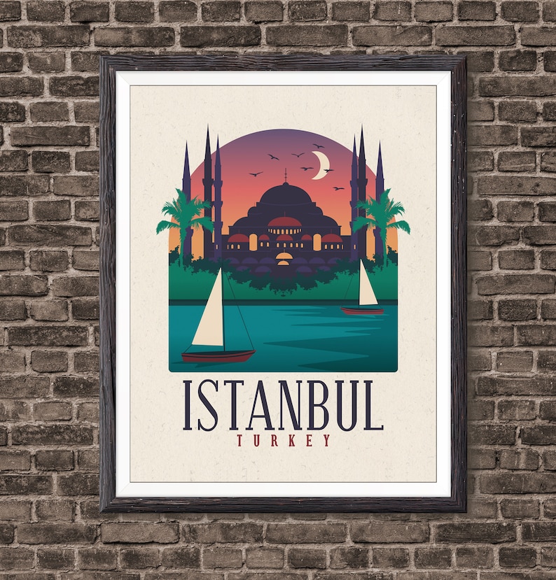 Poster Istanbul Skyline Art Print, Turkish Art, Istanbul Turkey Travel ...