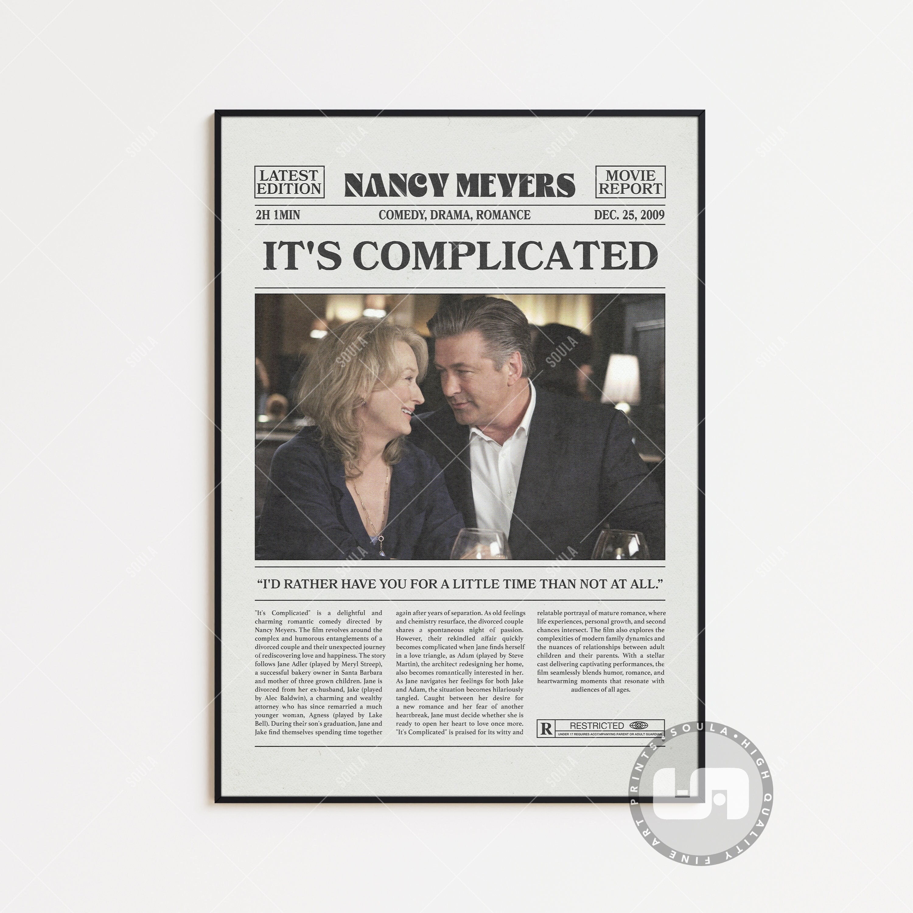 Poster It's Complicated Poster , Nancy Meyers, Retro Newspaper Movie ...