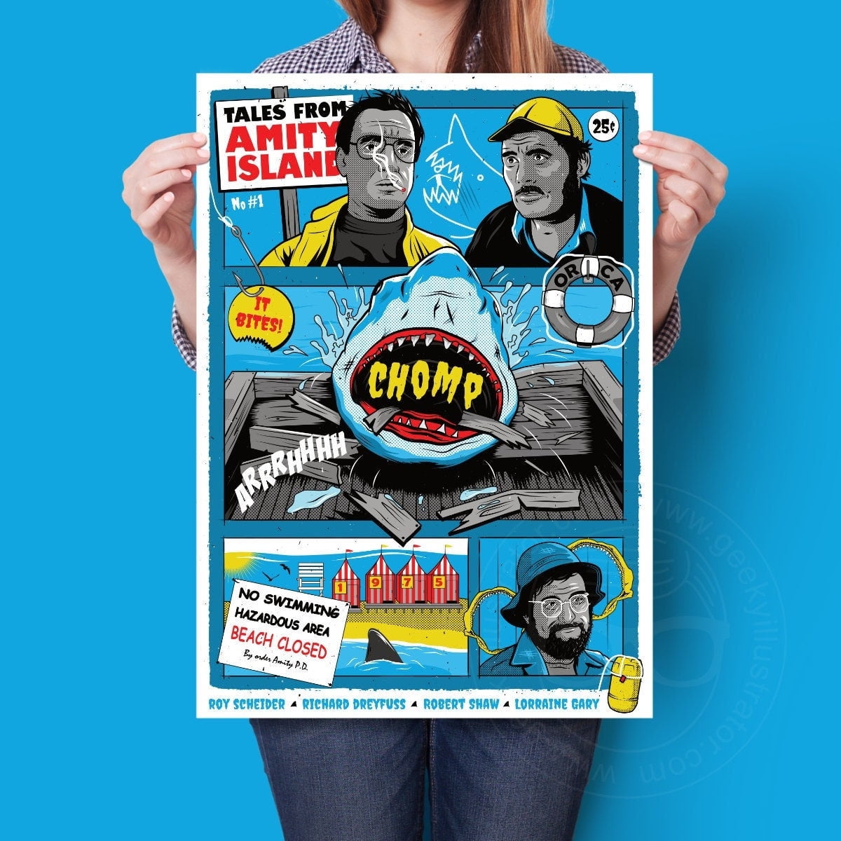 Poster Jaws Movie Poster Print-Comic Style Art Print- Amity Island Art ...