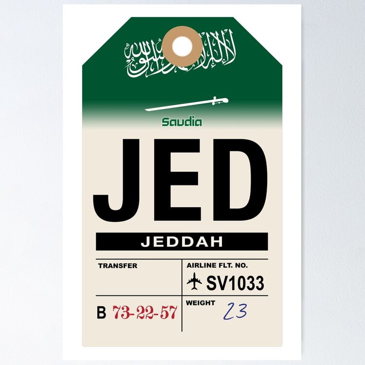 Poster Jeddah (Jed) Saudi Arabia Airline Luggage Tag - No Framed ...