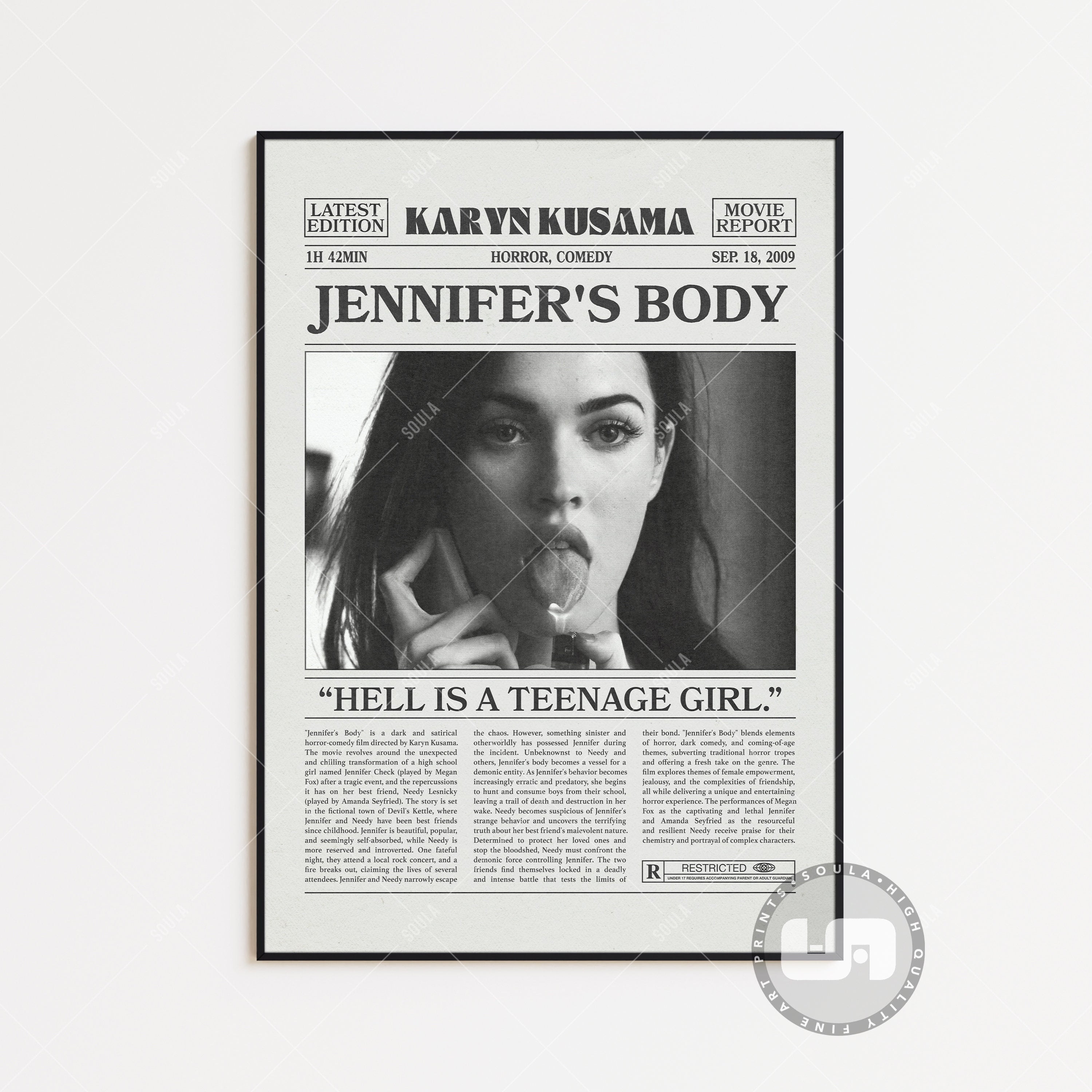Poster Jennifer's Body Poster, Karyn Kusama, Retro Newspaper Movie ...