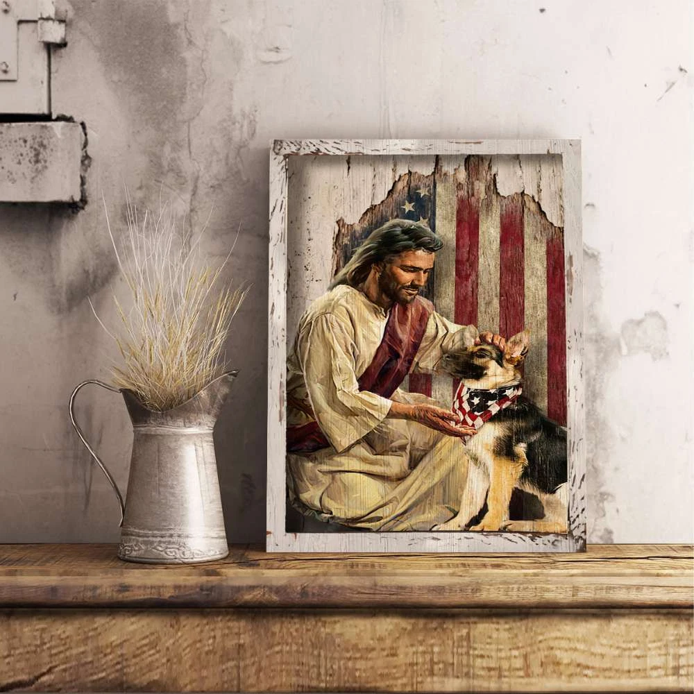 Poster Jesus And Dog American Flag, Wall Art, Unframed Prints For Home ...