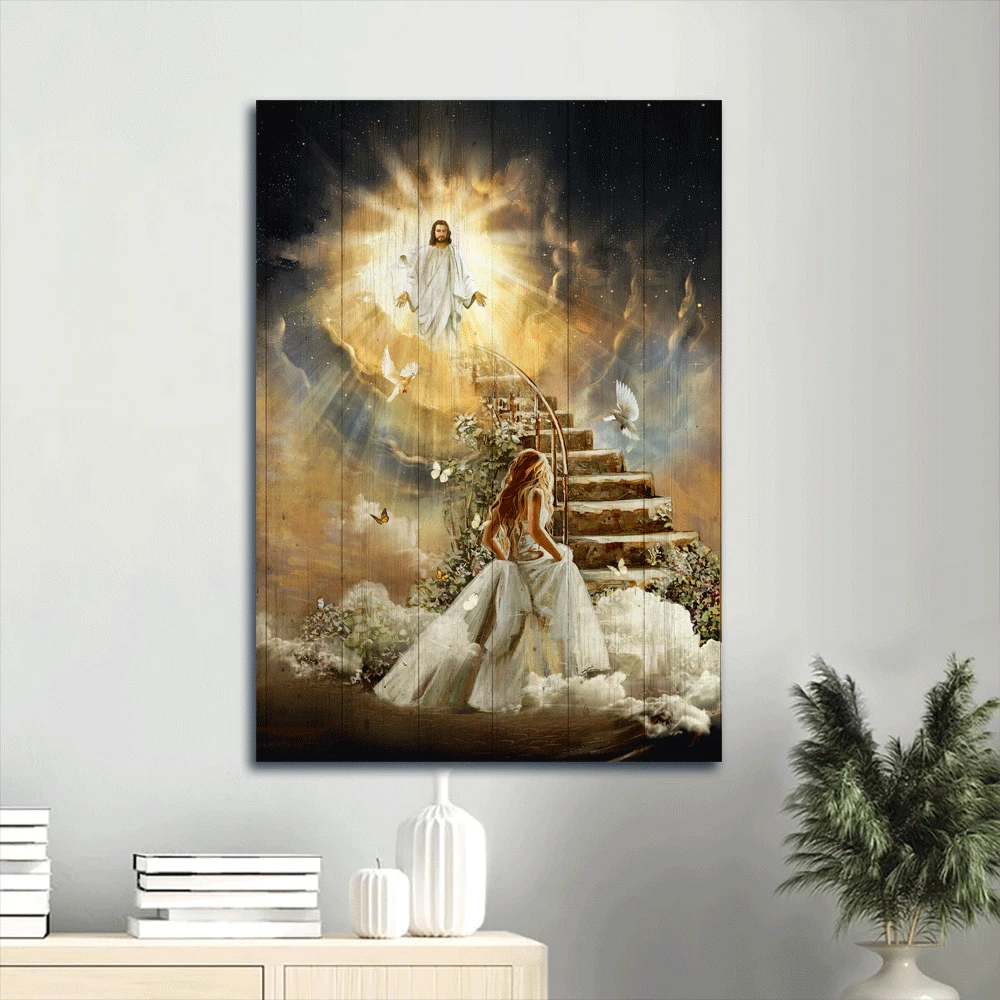 Poster Jesus Beautiful Heaven, Holy Spirit Dove, Jesus Painting, Stair ...