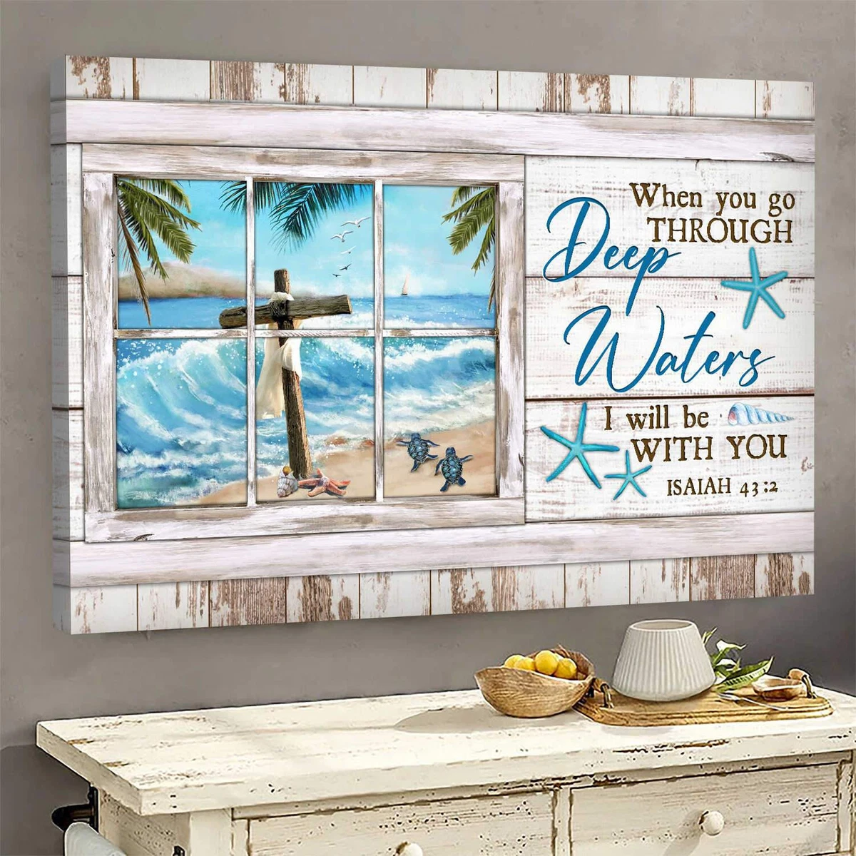 Poster Jesus - The Cross And Turtle On The Beach - When You Go ...