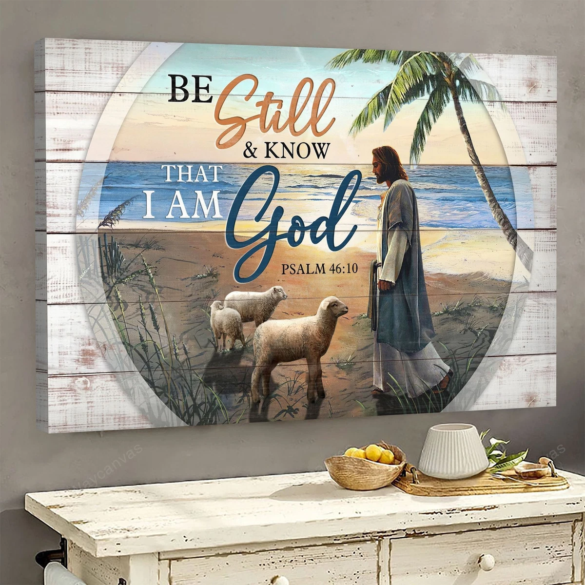 Poster Jesus And Lambs On The Peaceful Beach - Jesus Landscape, Print ...
