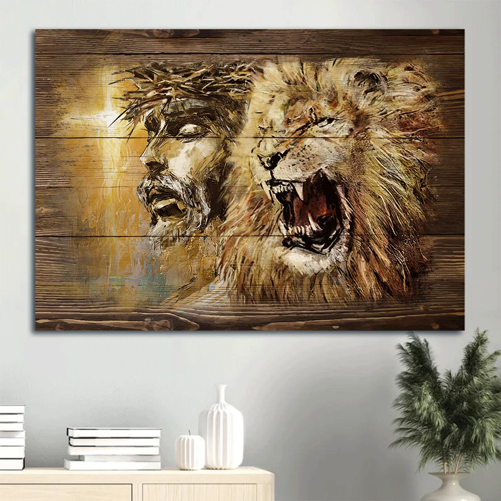 Poster Jesus Landscape, - Angry Lion, Stunning Jesus Face, Yellow Back ...