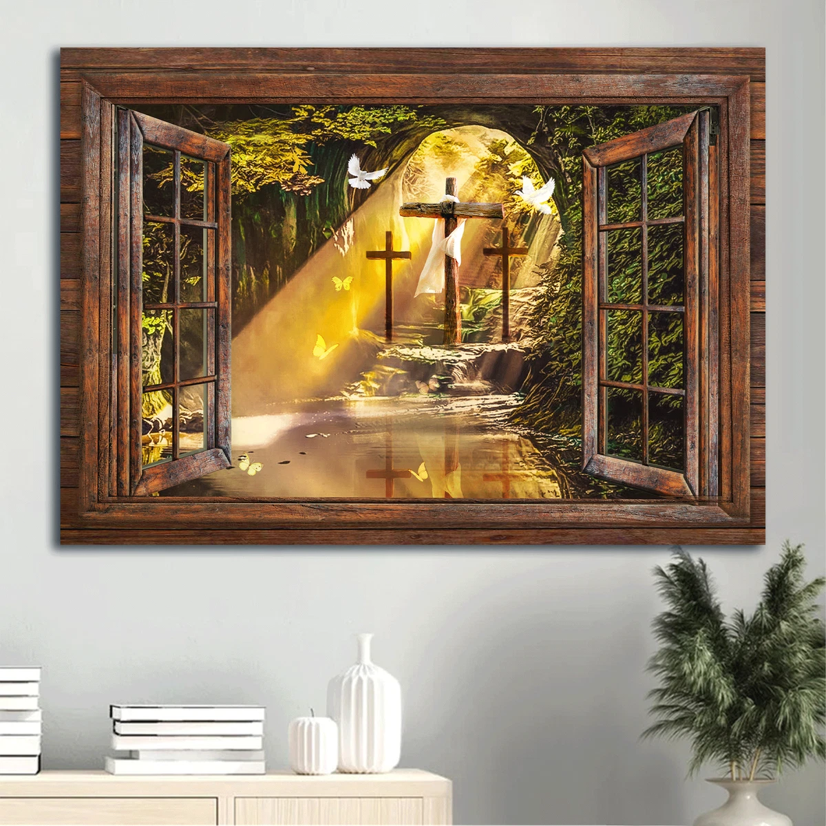 Poster Jesus Landscape, - Beautiful Cave, Window Frame Landscape Poste ...