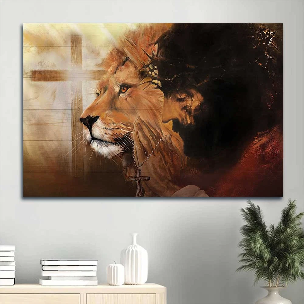 Poster Jesus Landscape, - Beautiful Lion, Real Face Of Jesus, Cross Sy ...