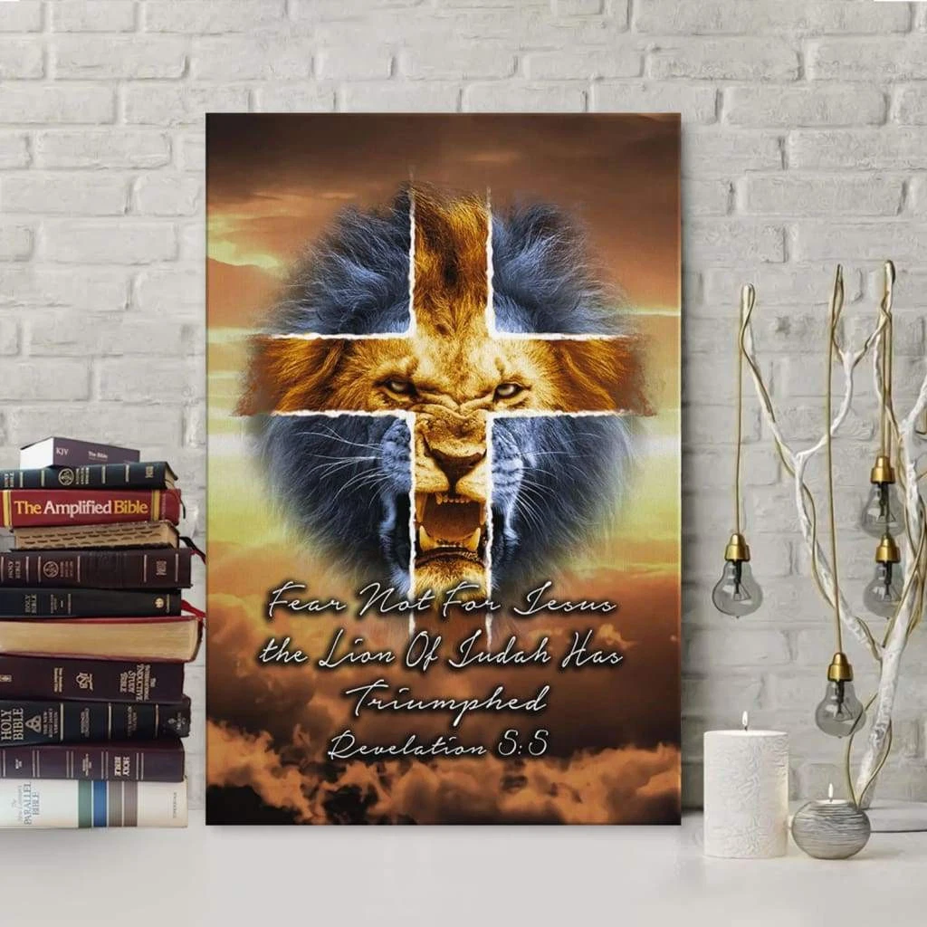 Poster Jesus Lion Of Judah Revelation 55 Bible Verse, Wall Art Wall Art ...