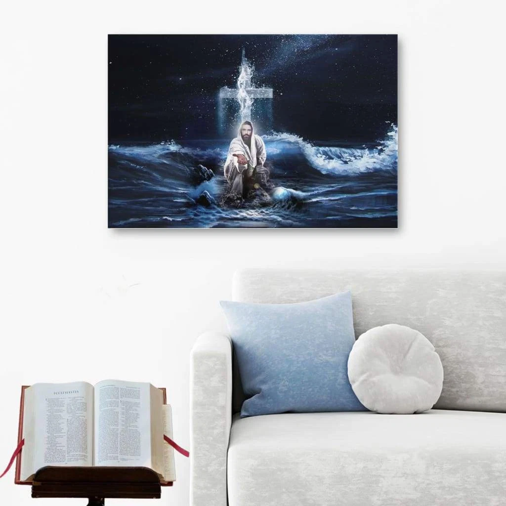 Poster Jesus Outstretched Hands Saves, Wall Art - Horizontal Christian ...