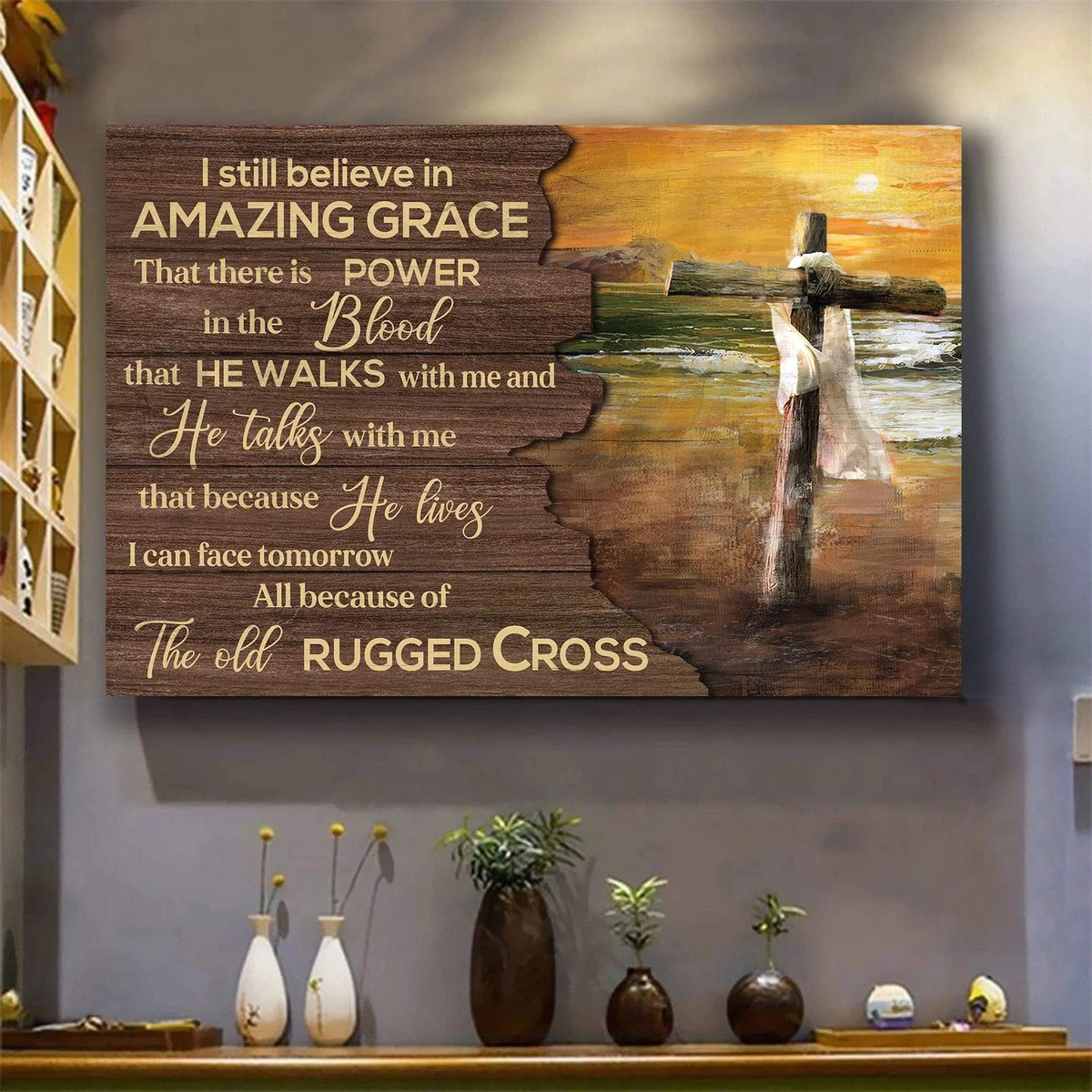 Poster Jesus - Sunset On The Beach - I Still Believe In Amazing Grace ...