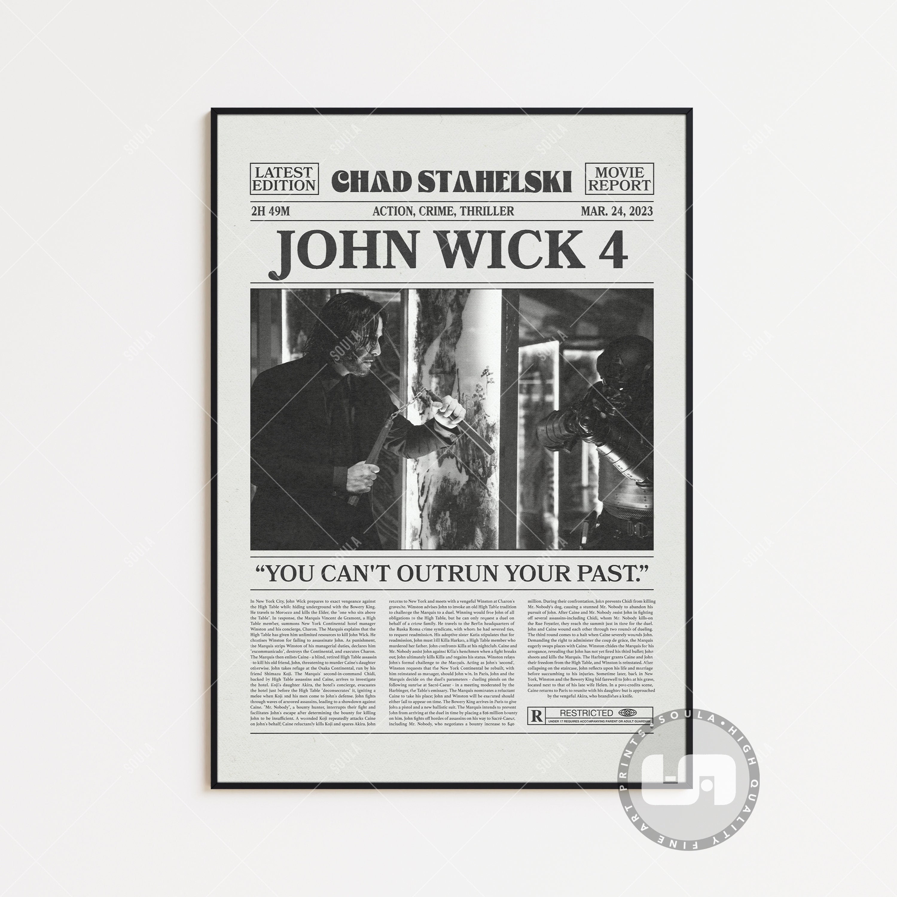 Poster John Wick: Chapter 4, Chad Stahelski, Retro Newspaper Movie ...