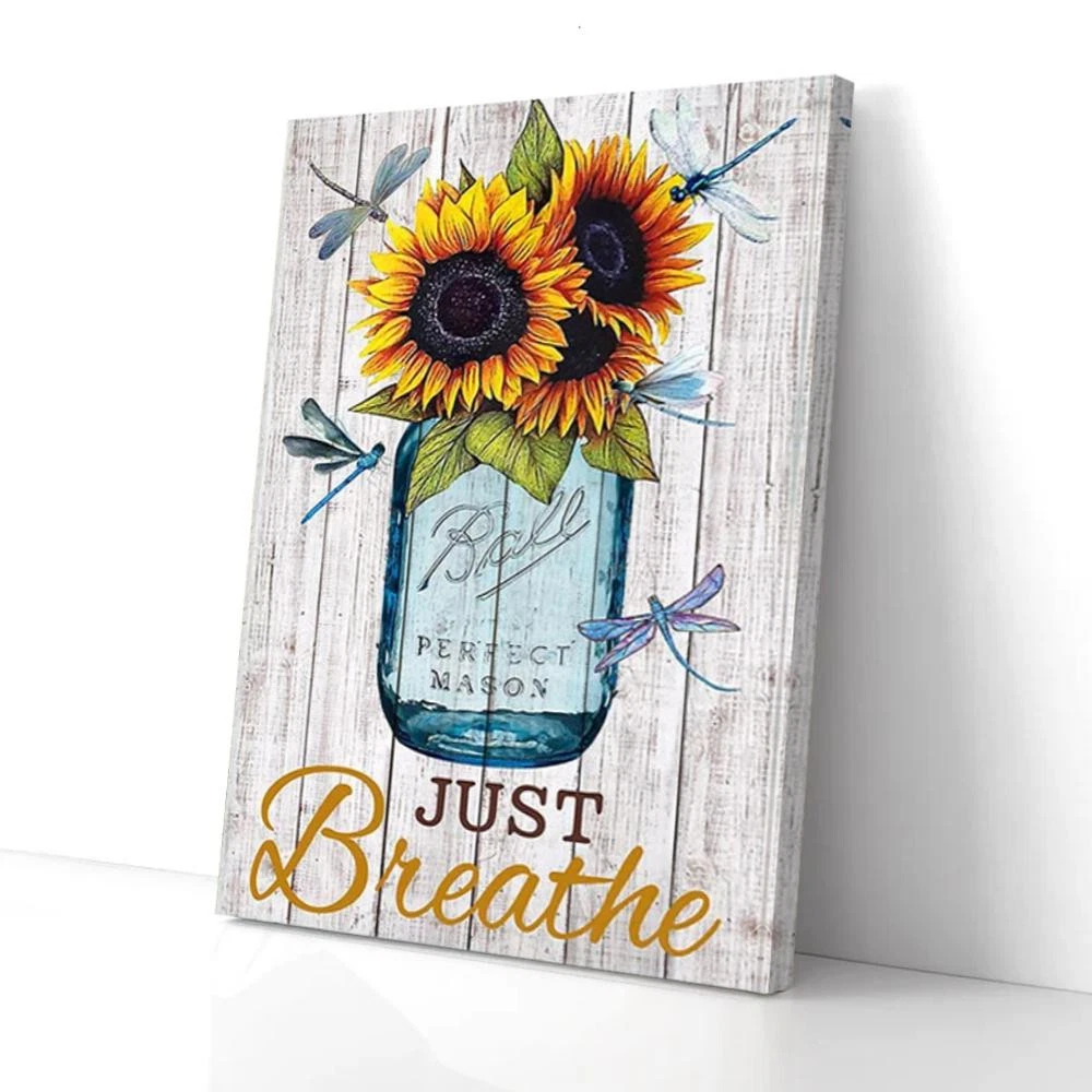 Poster Just Breathe Sunflowerragonfly- UNFRAMED Poster Prints, Wall Art ...