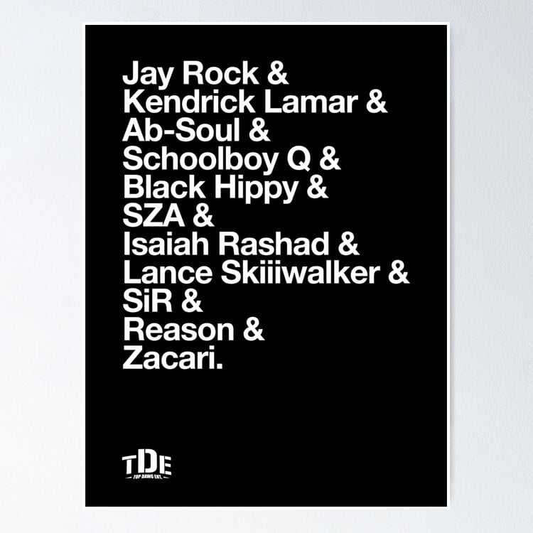 Poster Kendrick Lamar & Tde Artists Roster Poster No Framed, 8x12 ...