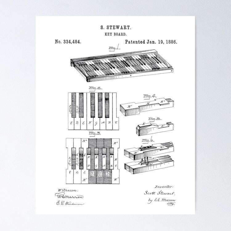 Poster Keyboard Patent Art Blueprint White Background - Unframed Poster ...