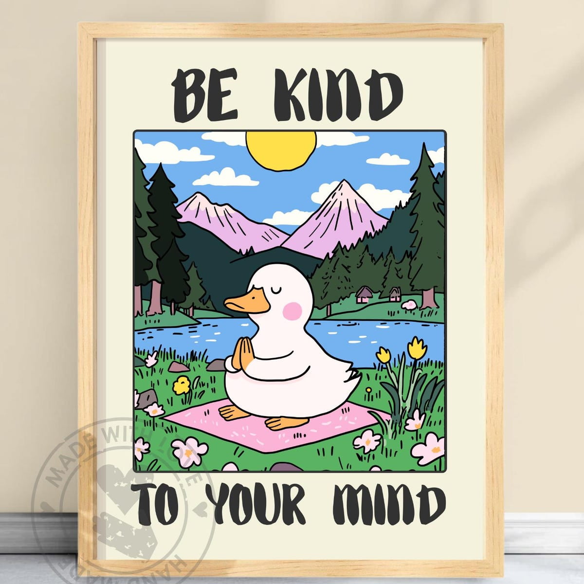 Poster Be Kind Duck Print Â€“ Cute Duck Meditation Poster, Mental ...