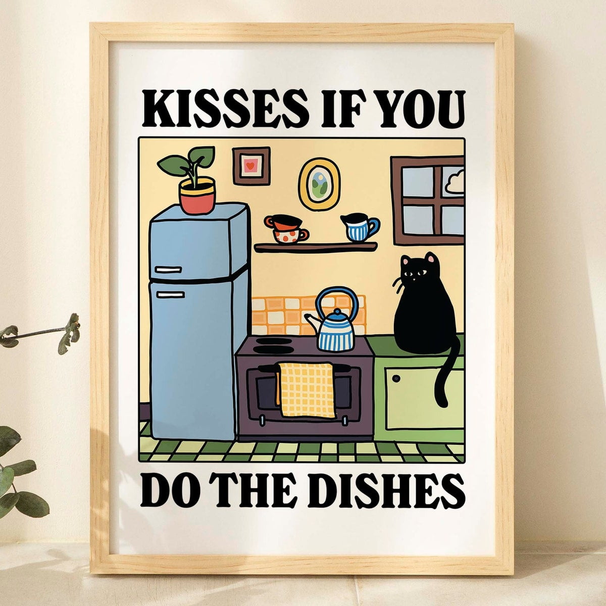 Poster Kisses If You Do The Dishes Cat Print, Retro Diner Poster ...