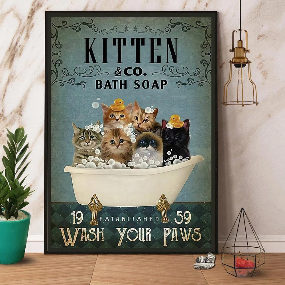 Poster Kitten And Co Bath Soap Wash Your Paws Cat Matt- UNFRAMED Poster ...