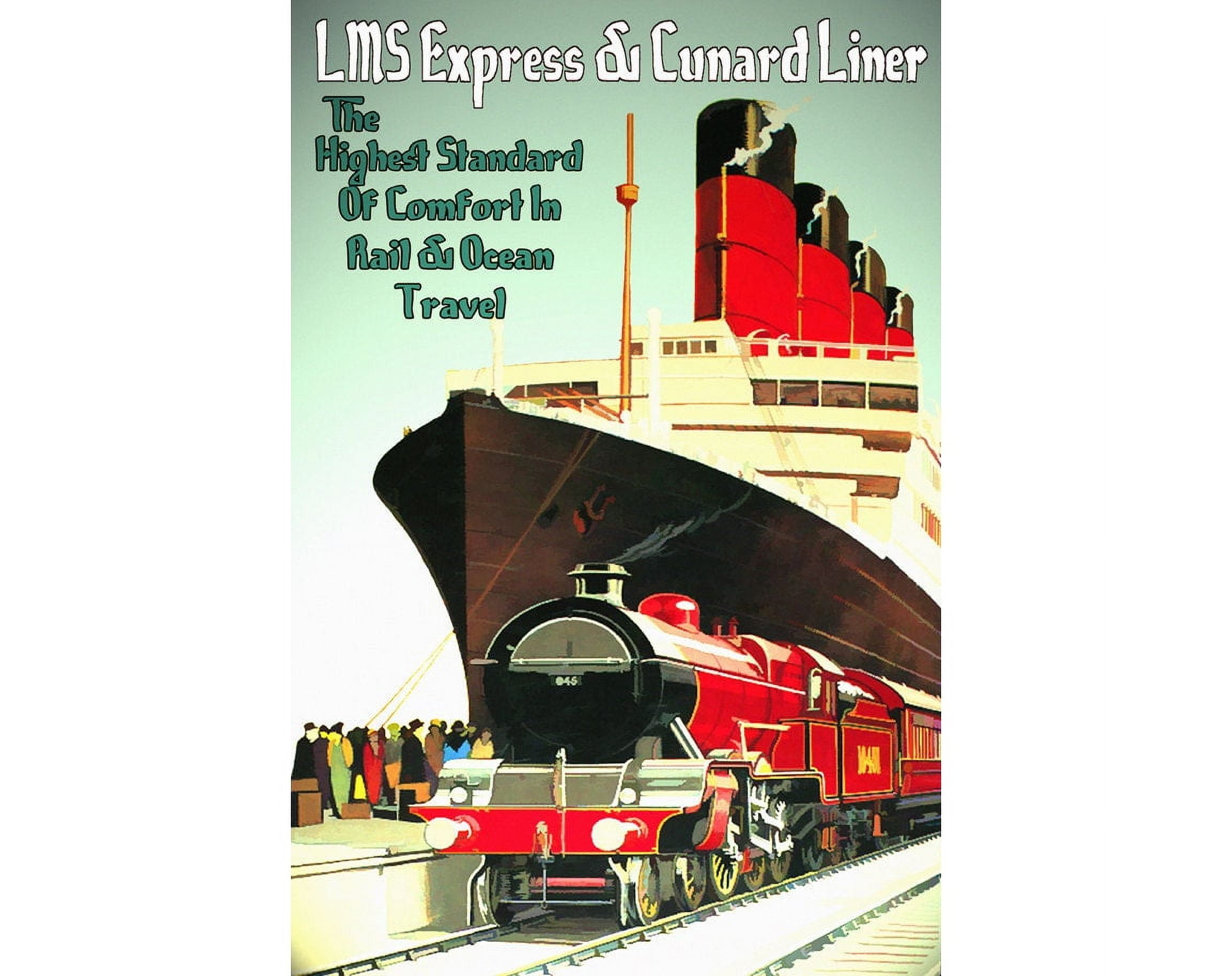 Poster LMS Railroad - CUNARD Lines -New Retro Train & Ship Travel ...