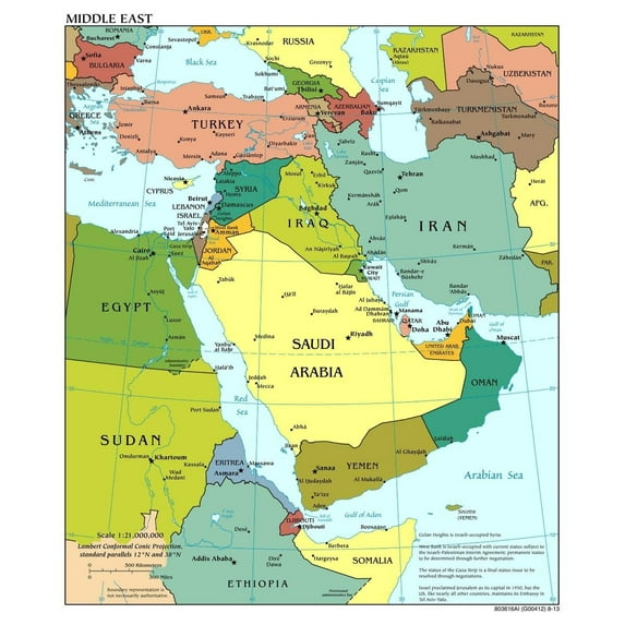 Poster: Large Scale Political map of The Middle East with Major Cities ...