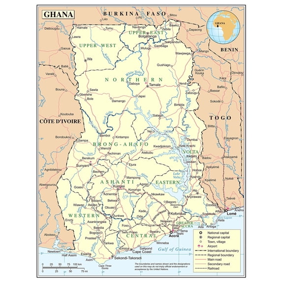 Poster: Large detailed political and administrative map of ghana with ...