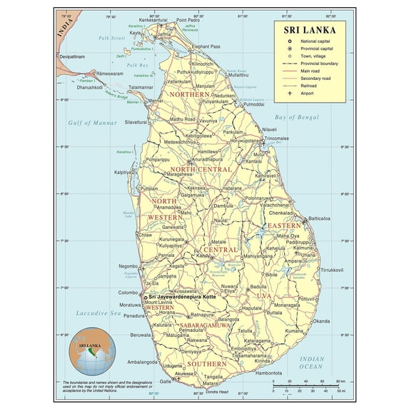 Poster: Large detailed political and administrative map of sri lanka ...