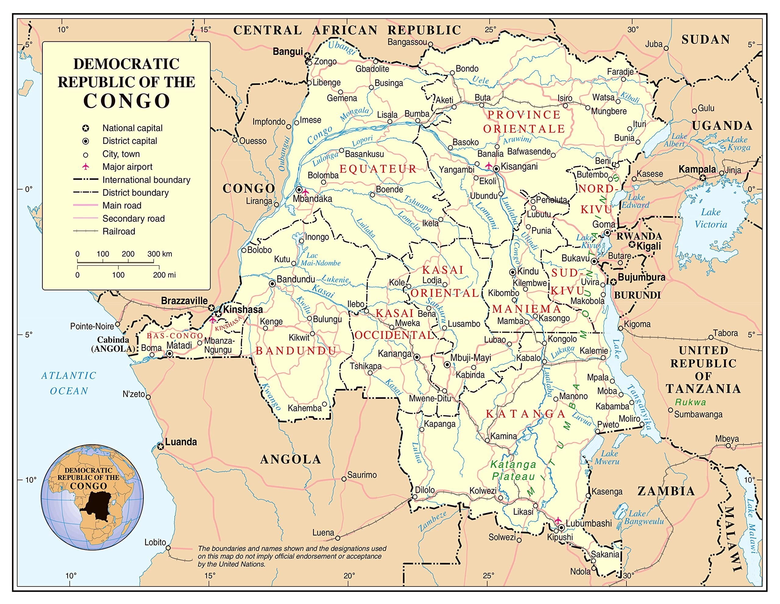 Poster: Large political and administrative map of congo democratic ...