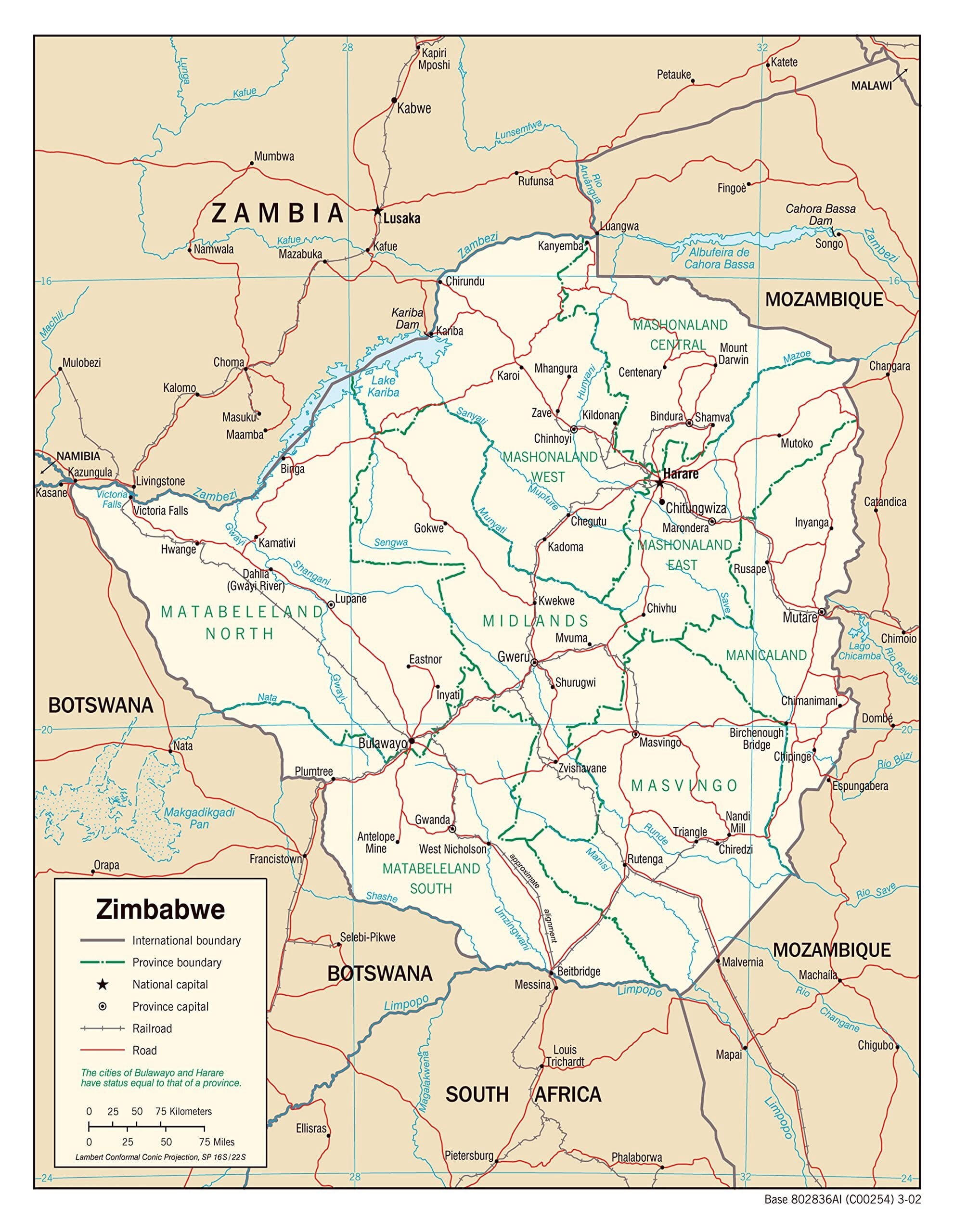 Poster: Large political and administrative map of zimbabwe with roads ...
