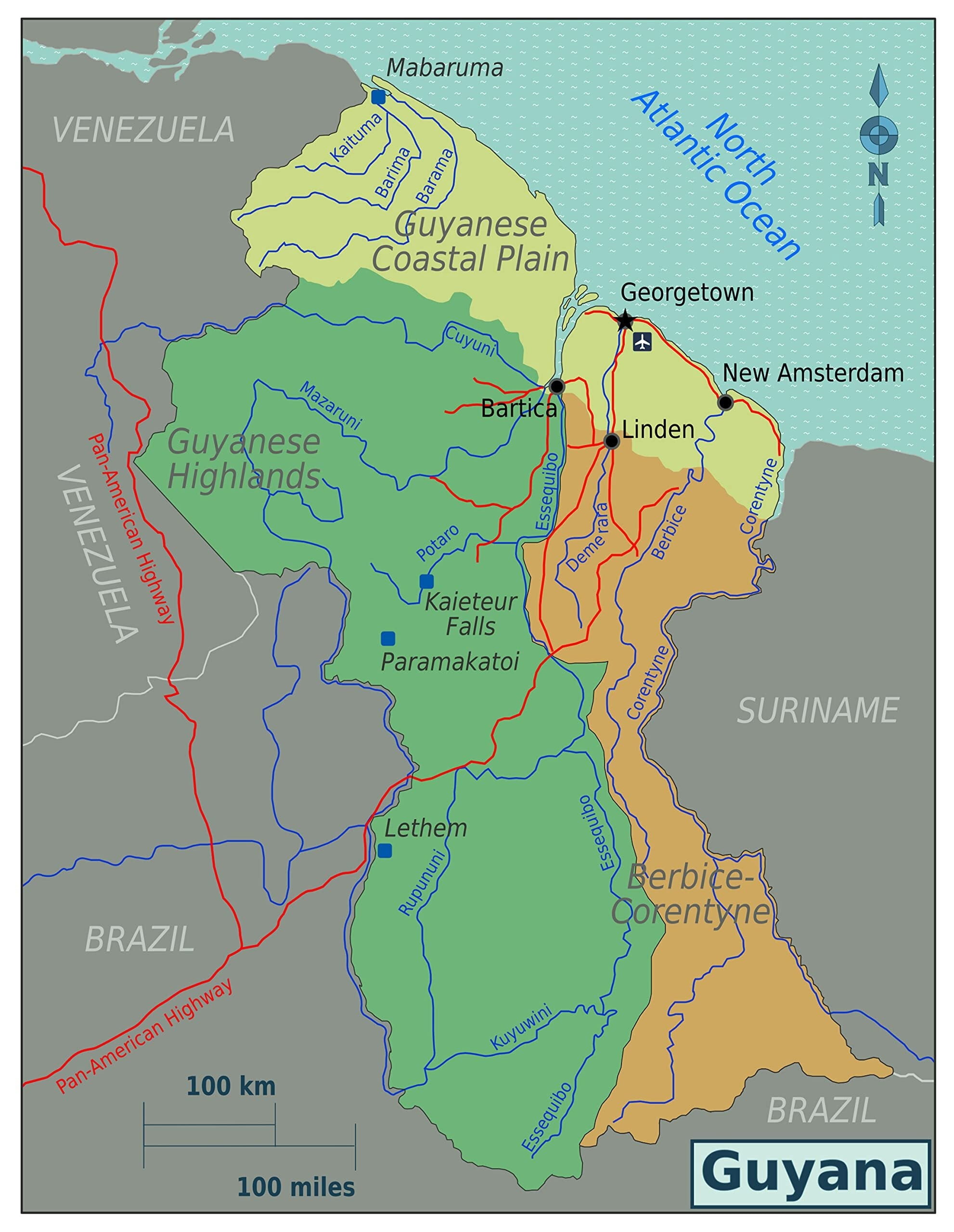 Poster: Large regions map of guyana - Walmart.com