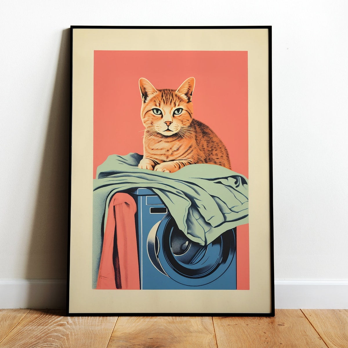 Poster Laundry Day Print Retro Cat In Bathroom Prints Funny Laundry ...