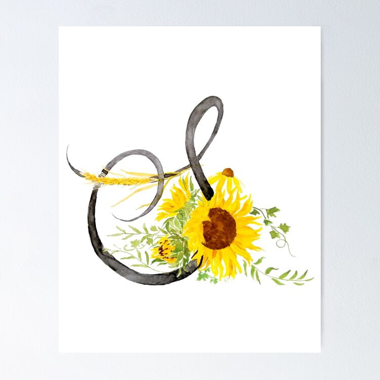Poster Letter S Calligraphy Sunflower Watercolor Poster No Framed ...
