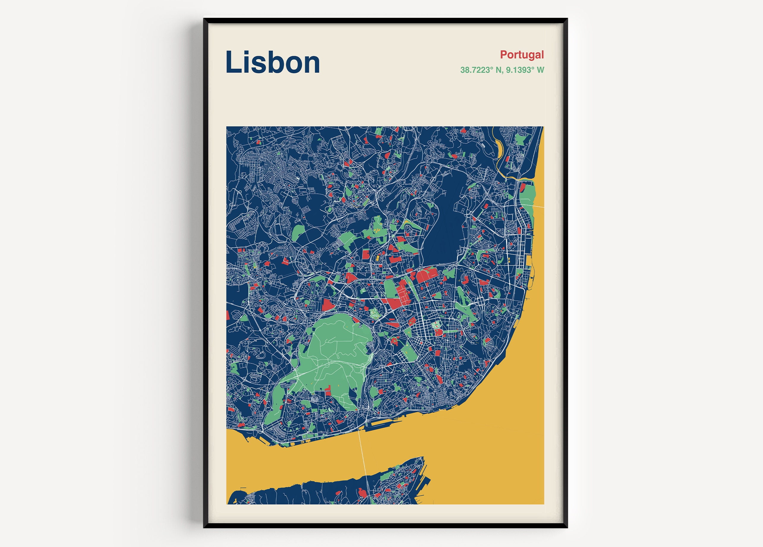 Poster Lisbon Portugal Map Print, Map Of Lisbon, Lisbon City Map ...