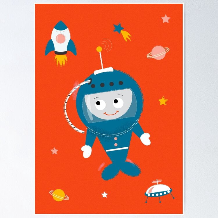 Poster Little Cosmonaut Boy In Space Poster No Framed, 12x18 - Walmart.com