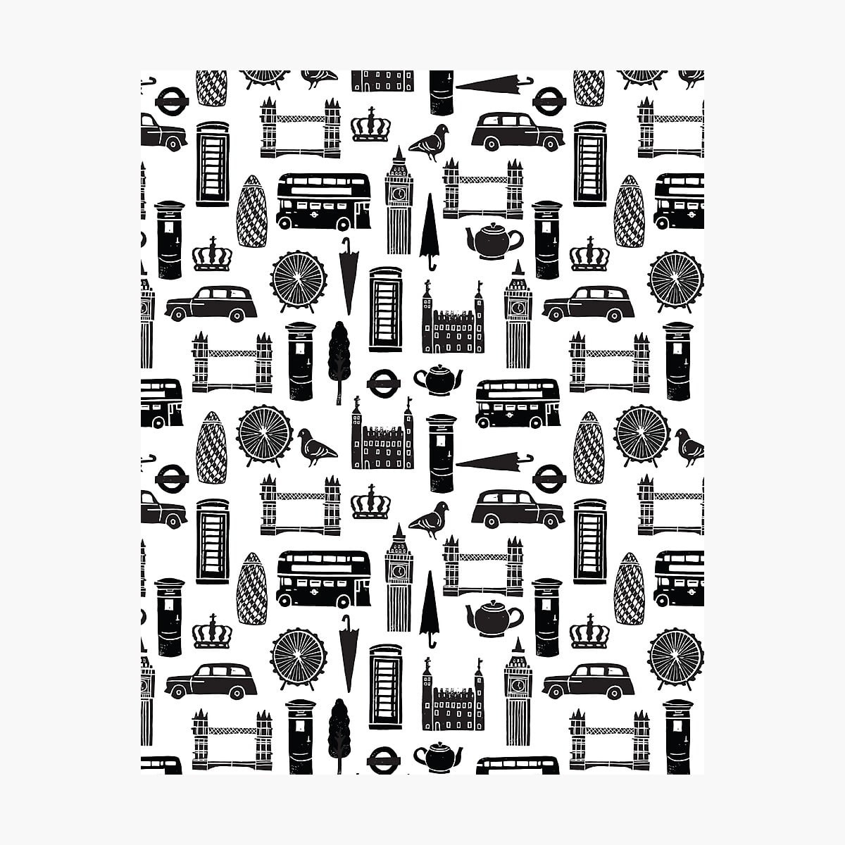 Poster London Block Print - Black And White By Andrea Lauren - No ...