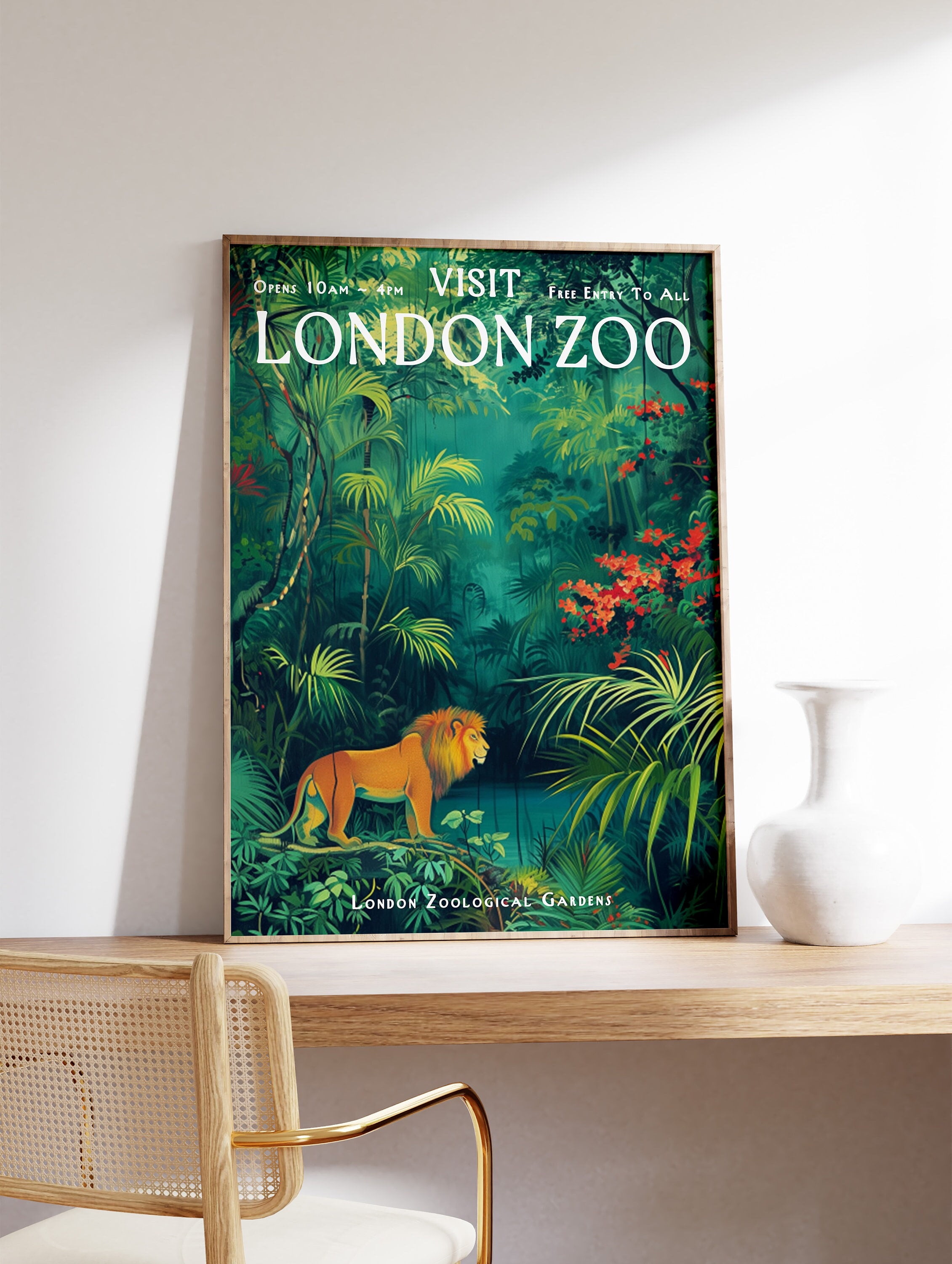 Poster London Zoo Print, Vintage Zoo Poster, Lion Print, Animal Art ...
