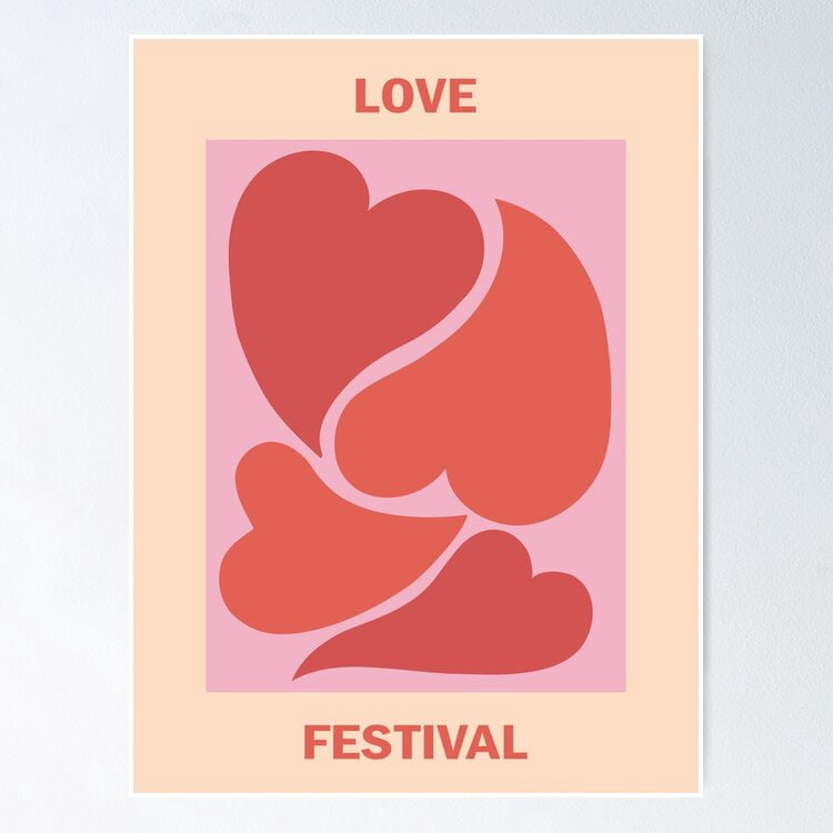 Poster Love festival, Hearts, , Indie decor, Retro, Fashion decor ...