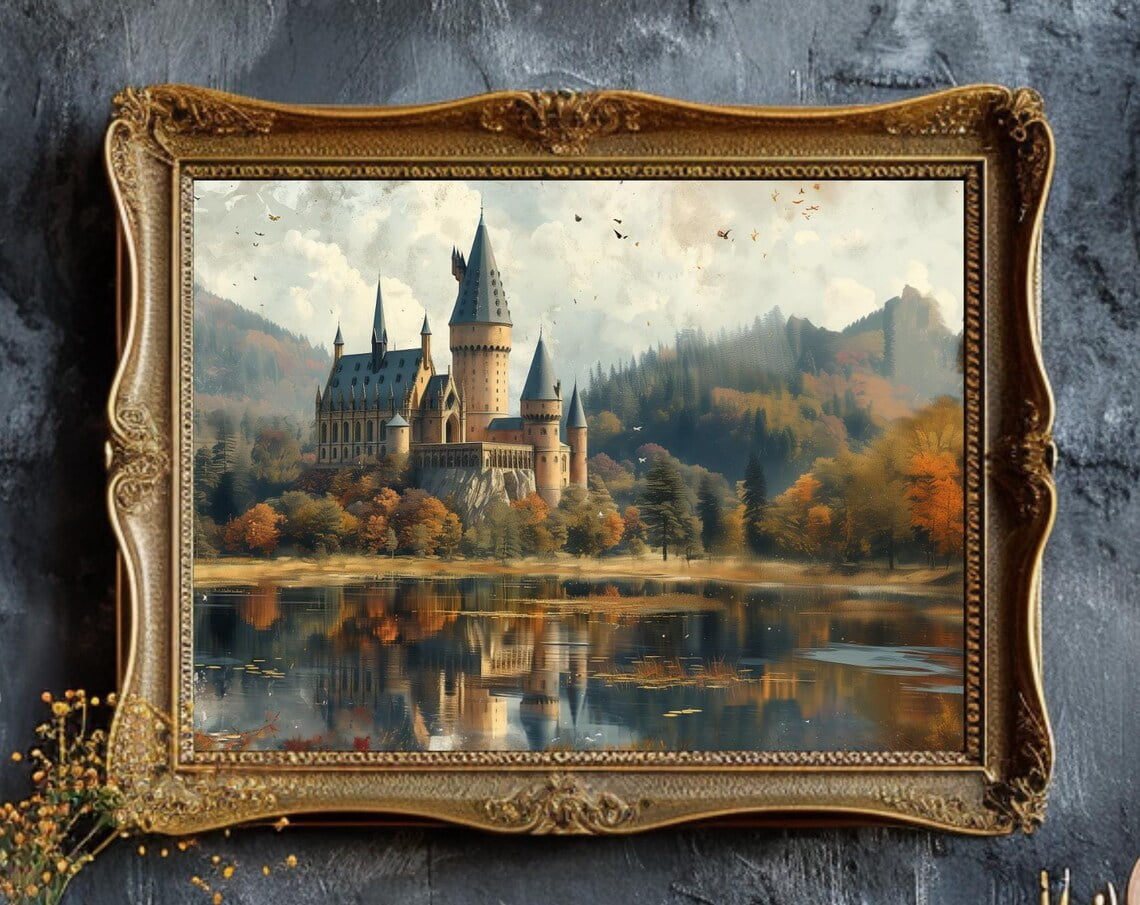 Poster Magic Castle Vintage Style Art Print Magic School Fantasy Fan ...