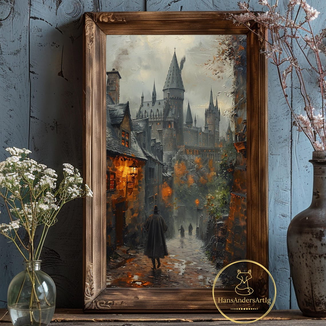 Poster Magic World Art Print Wizard School Village Painting Dark ...