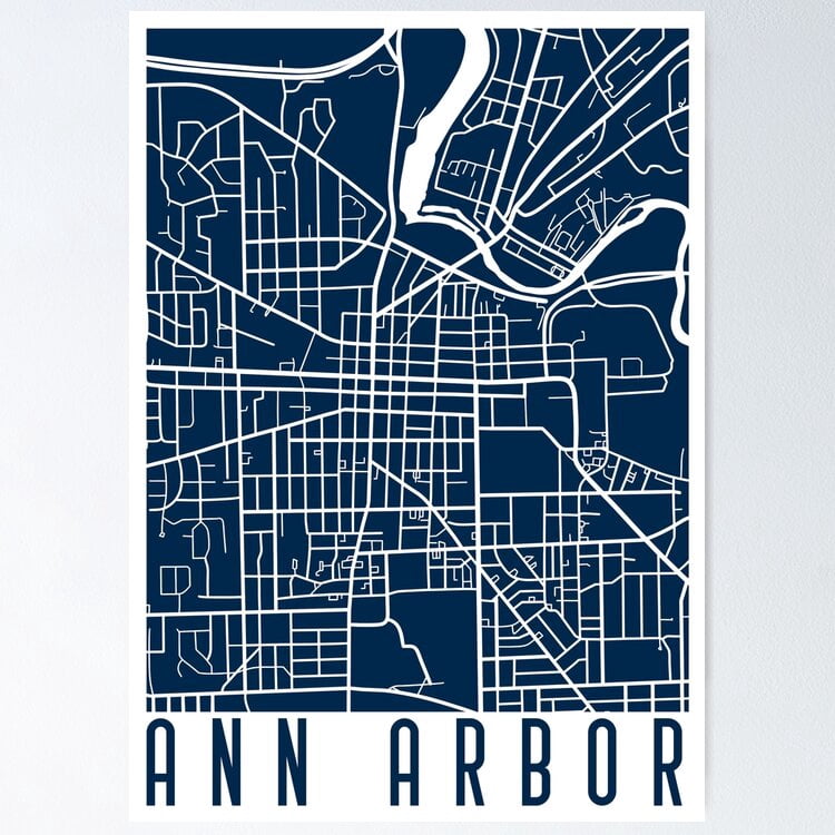 Poster Map Of Ann Arbor Poster No Framed, 12x18 - Walmart.com
