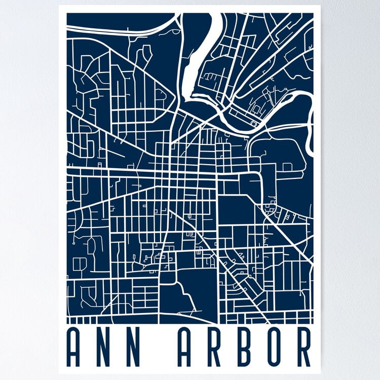 Poster Map Of Ann Arbor Poster No Framed, 8x12 - Walmart.com