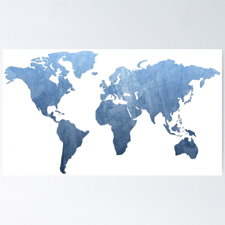 Poster Map Of The World In Blue Watercolor Poster - No Framed, Vintage ...